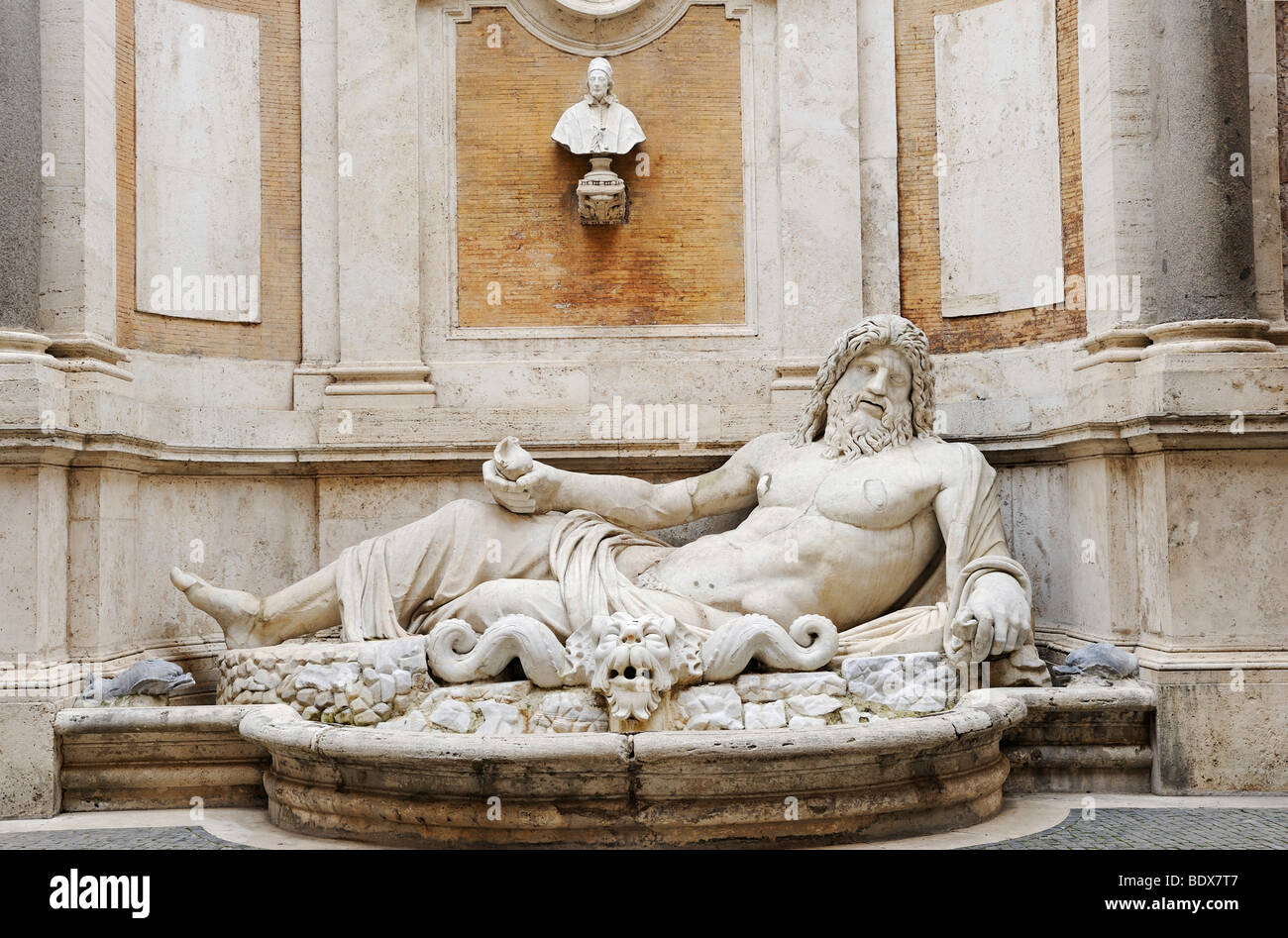Lying marble statue, river god Marforio, Capitoline Museums, Rome ...