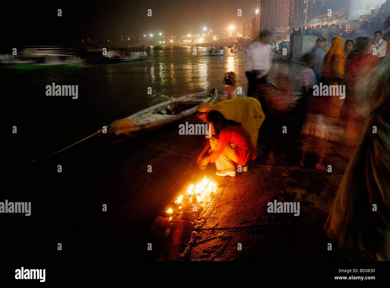 Festival of Lights Diwa Diwali in Varanasi India. Mother and Daughter ...