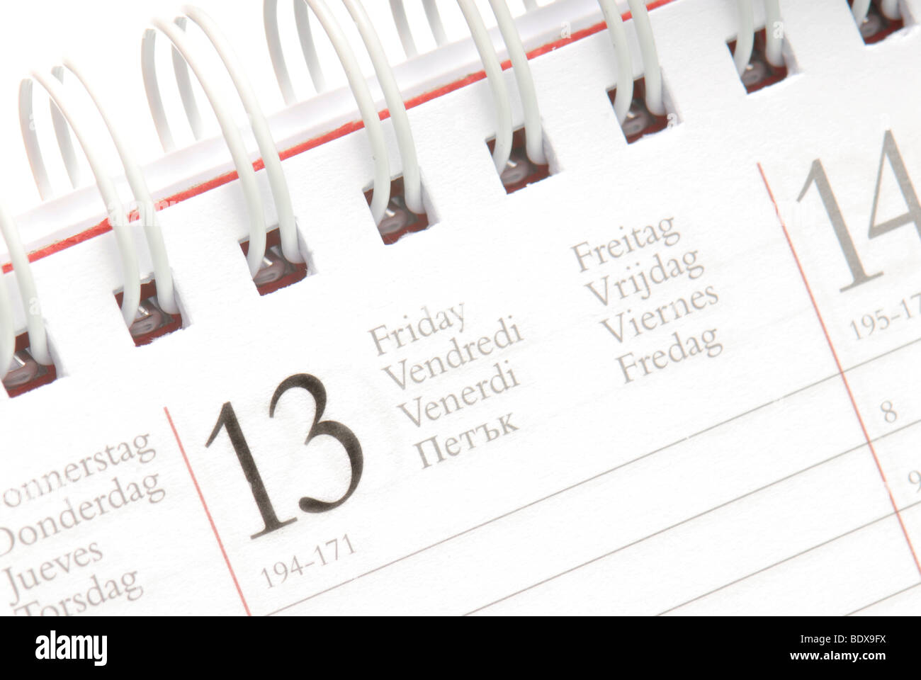 Calendar showing Friday the Thirteenth, symbolic picture for bad luck ...