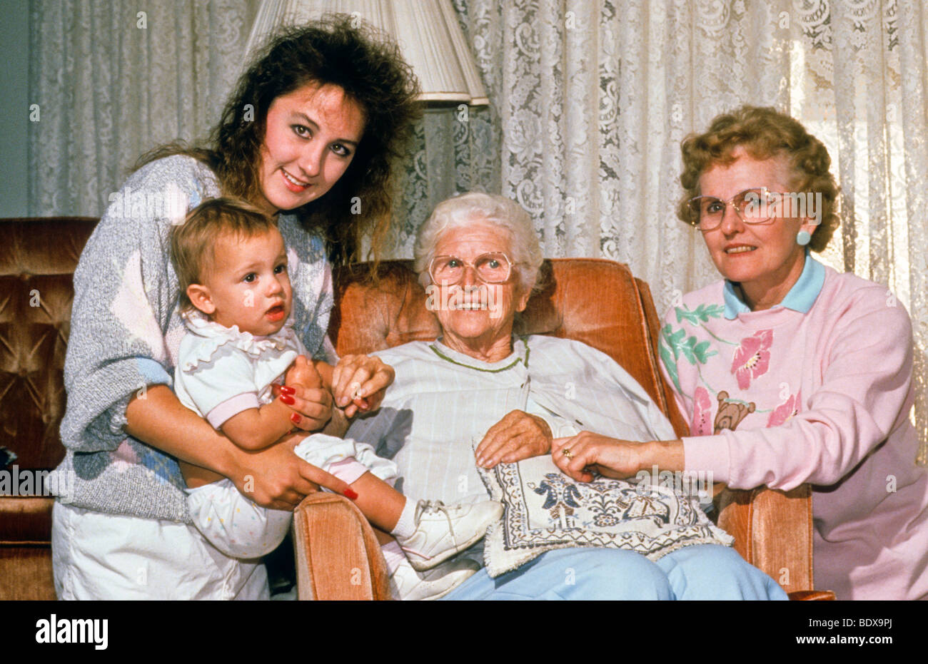 Four generations baby, mother, grandmother, great-grandmother female ...