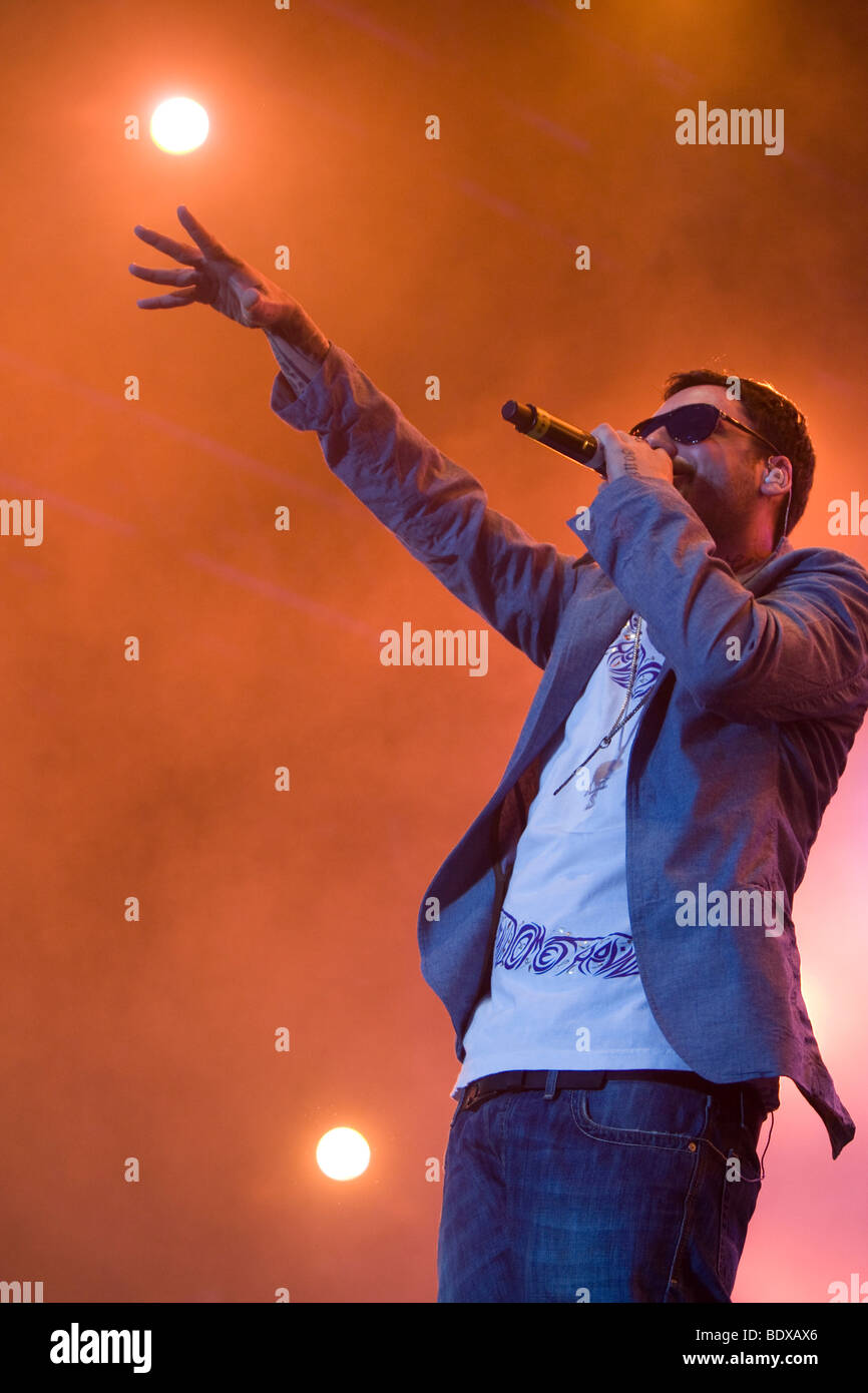 German rapper Sido live at the Heitere Open Air festival in Zofingen ...