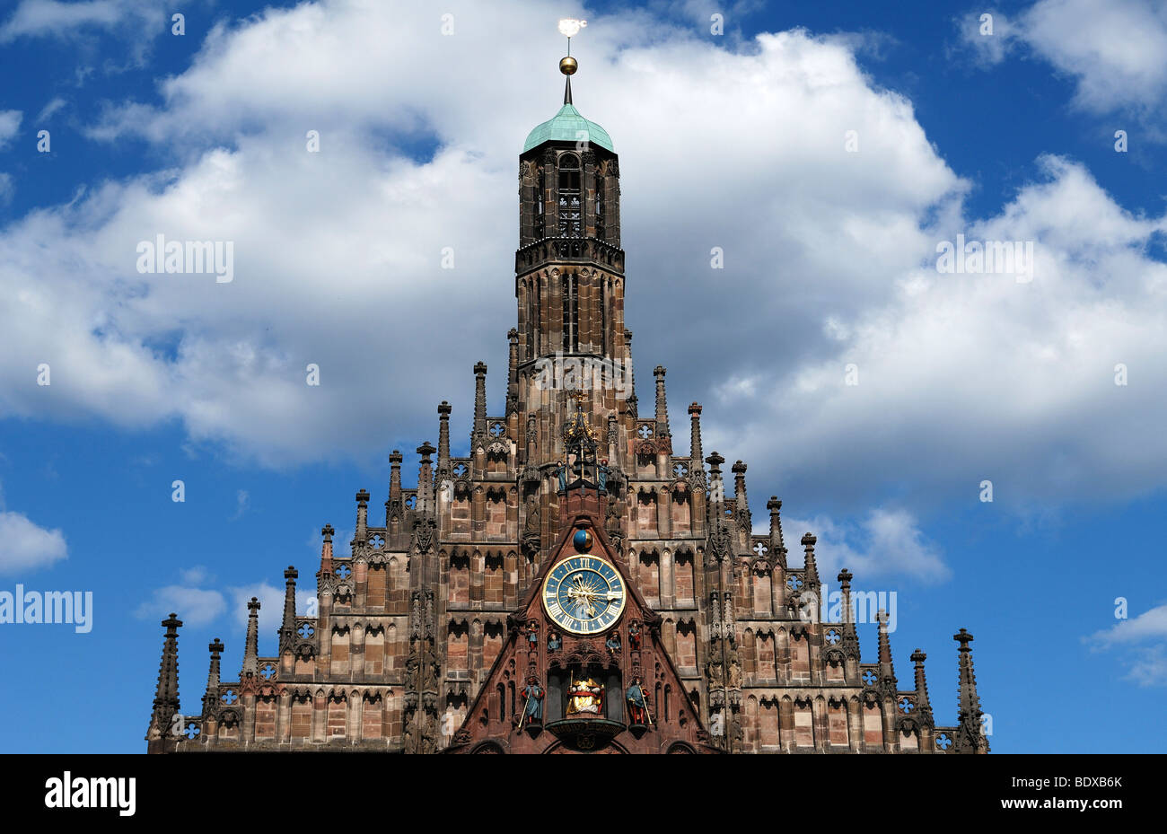 Gable with carillon and turret clock at the Frauenkirche Church of Our ...