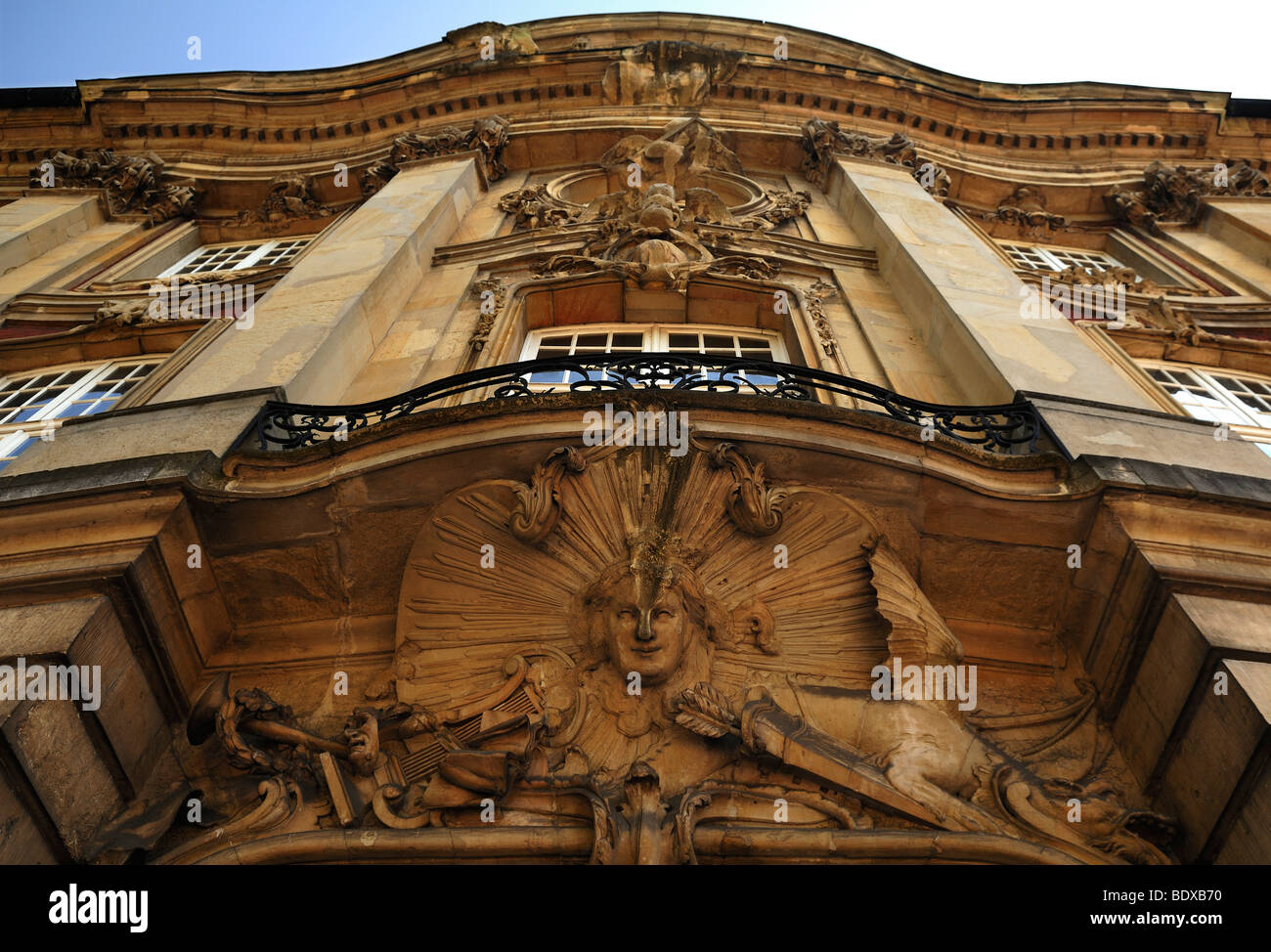 Figure reliefs at the rear of the Residenzschloss palace in Baroque ...