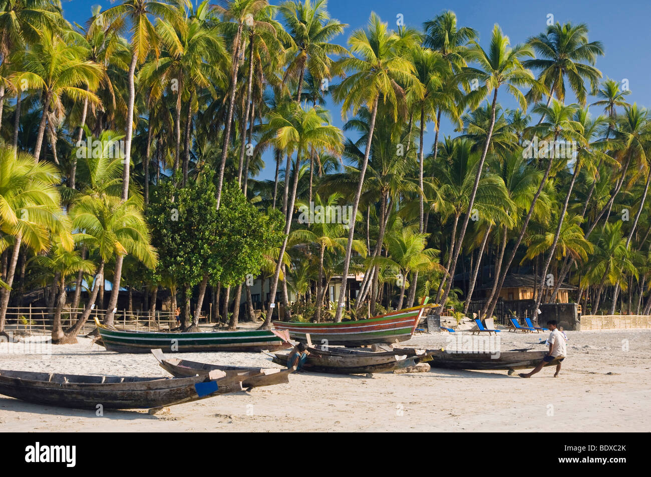 Palm beach, Ngapali Beach, Thandwe, Rakhine Coast, Bay of Bengal, Burma ...