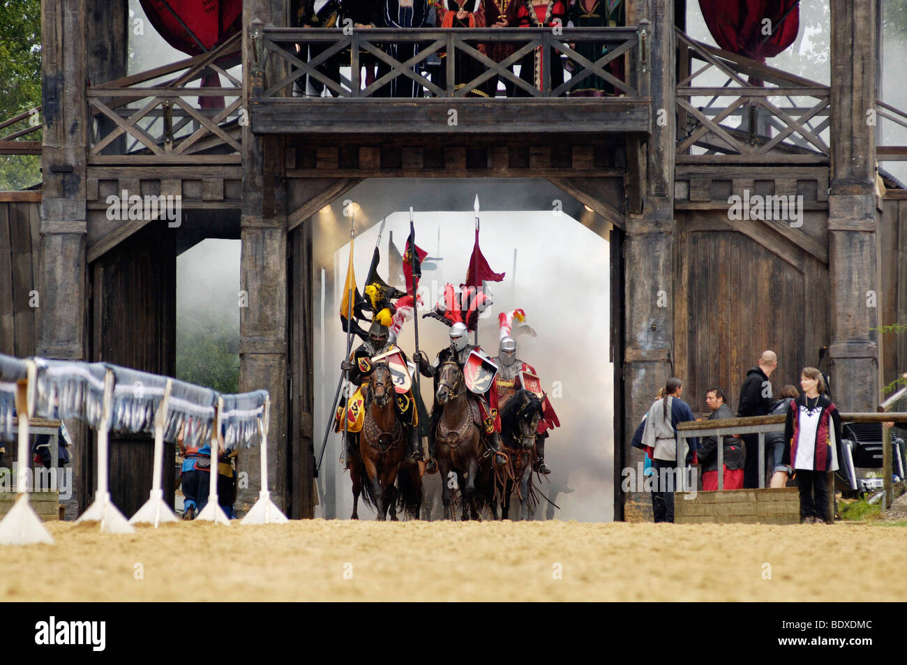 Knights riding into the arena, Knights' Tournament in Kaltenberg, Upper ...