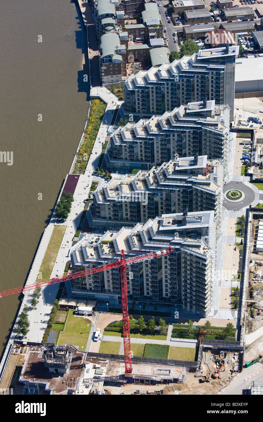 Aerial view of new build project in London on river Thames Stock Photo ...