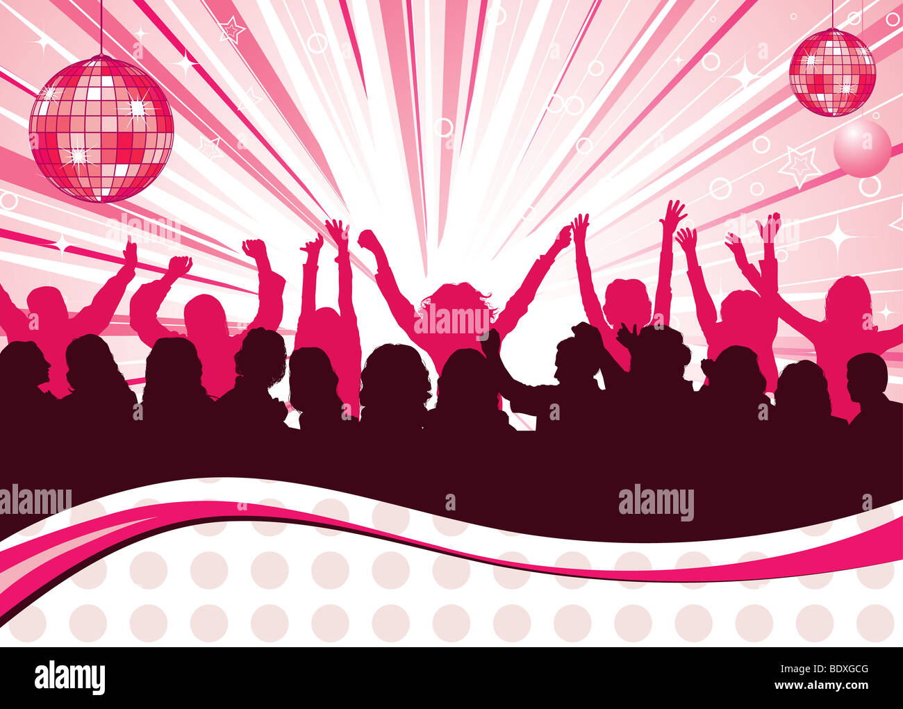 Party Template with discoball and wave pattern Stock Photo - Alamy