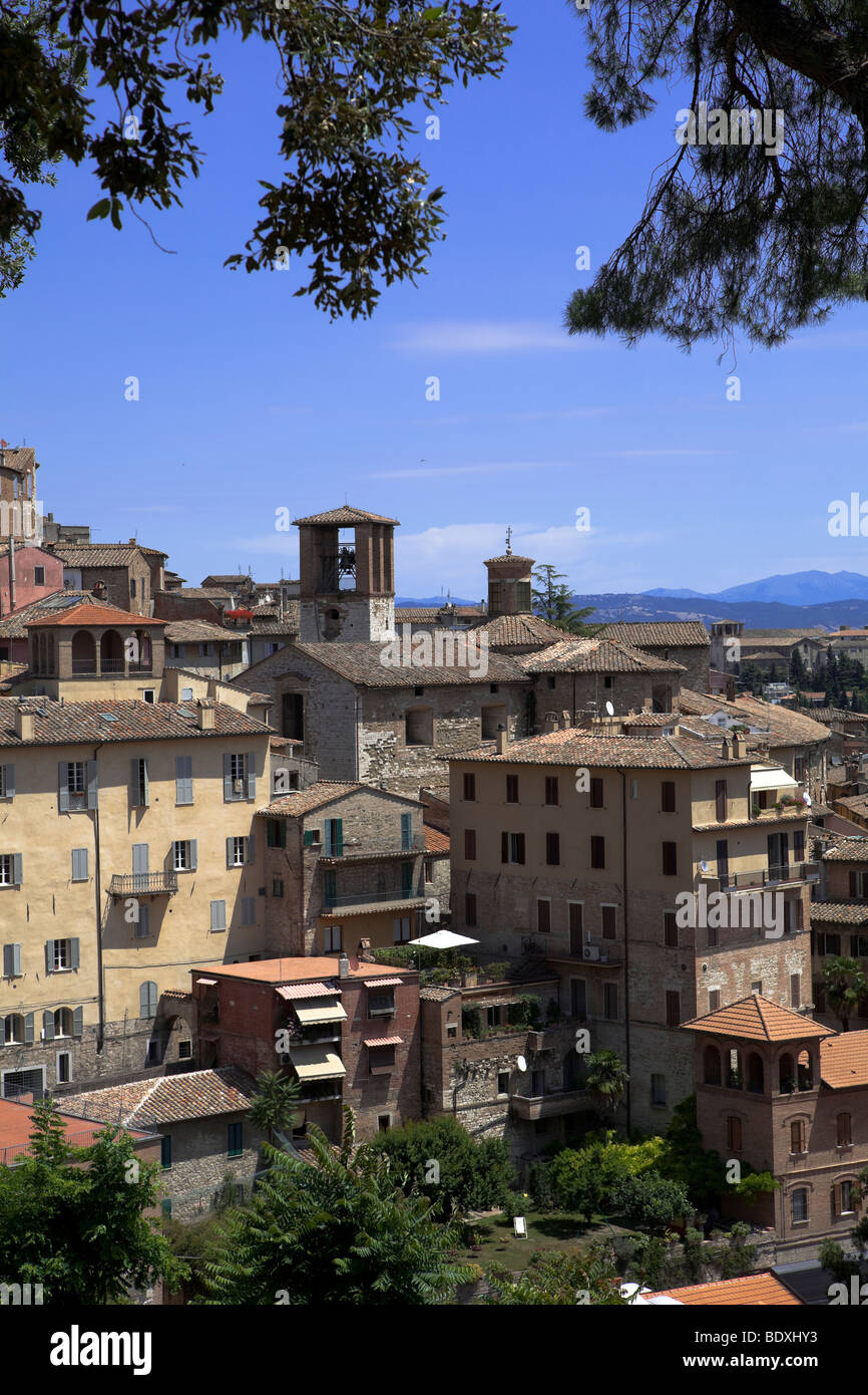 View of the streets and hills looking east from medieval center ...