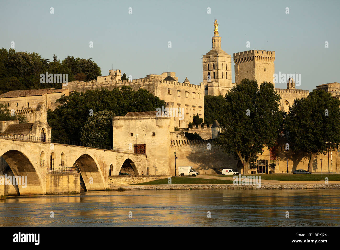 Cityscape Avignon with Rhone-Pont St. Benezet bridge, Palais des Papes ...