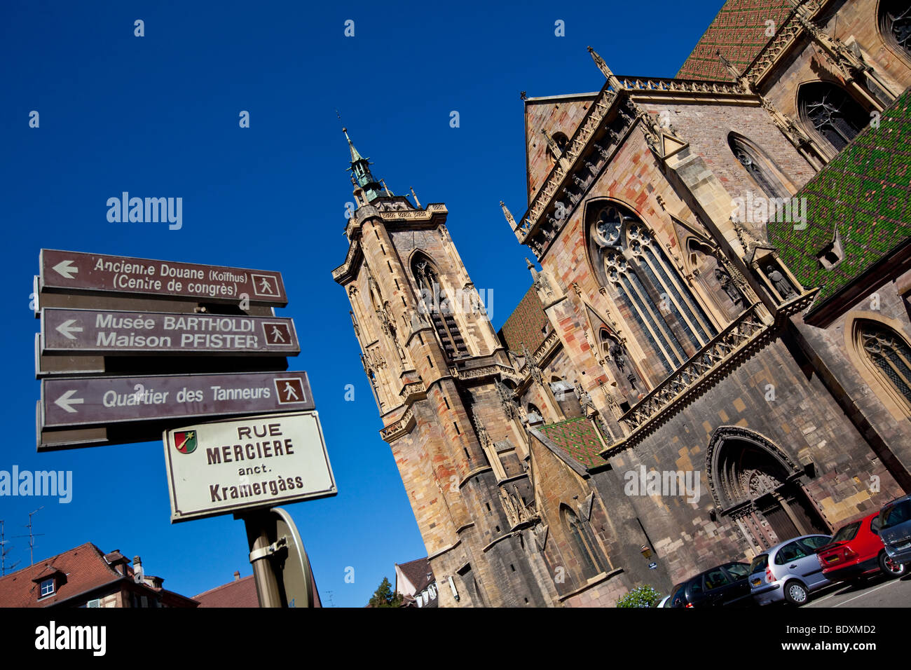 View of St. Martin's Cathedral, historic town centre of Colmar, Alsace ...
