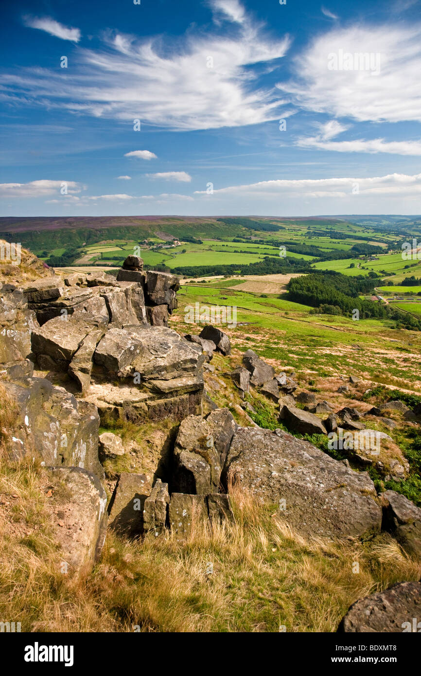 View down Bilsdale from Hasty Bank and the Wainstones on the Cleveland ...