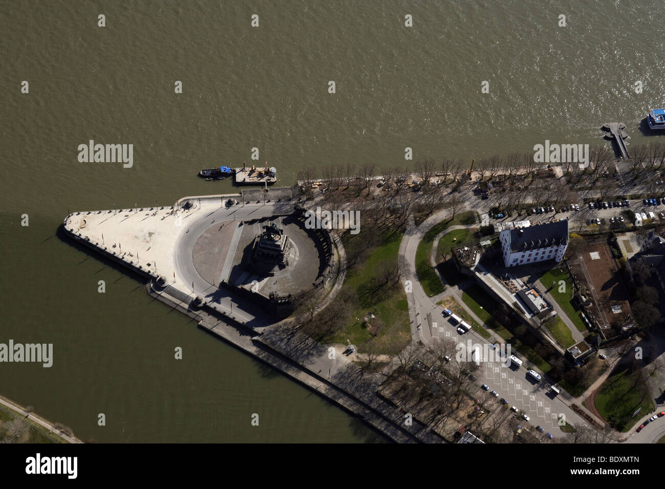 Aerial view, the Deutsche Eck German corner with the equestrian statue ...