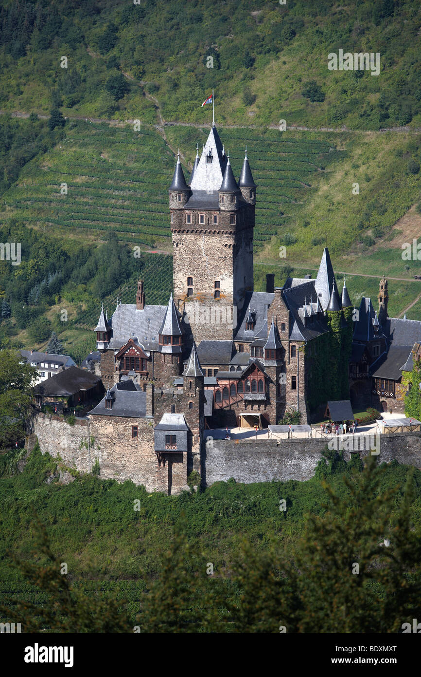 The Reichsburg, imperial castle, high above the Moselle at Cochem ...