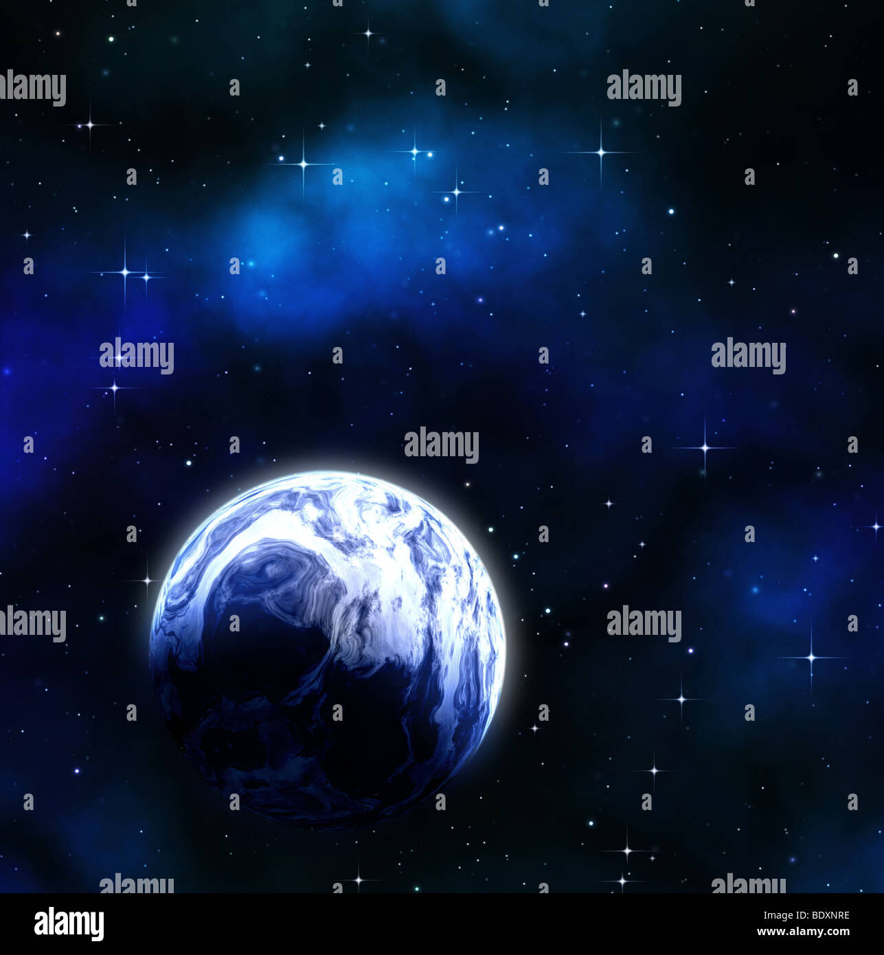 great image of a blue earth like planet in space Stock Photo - Alamy