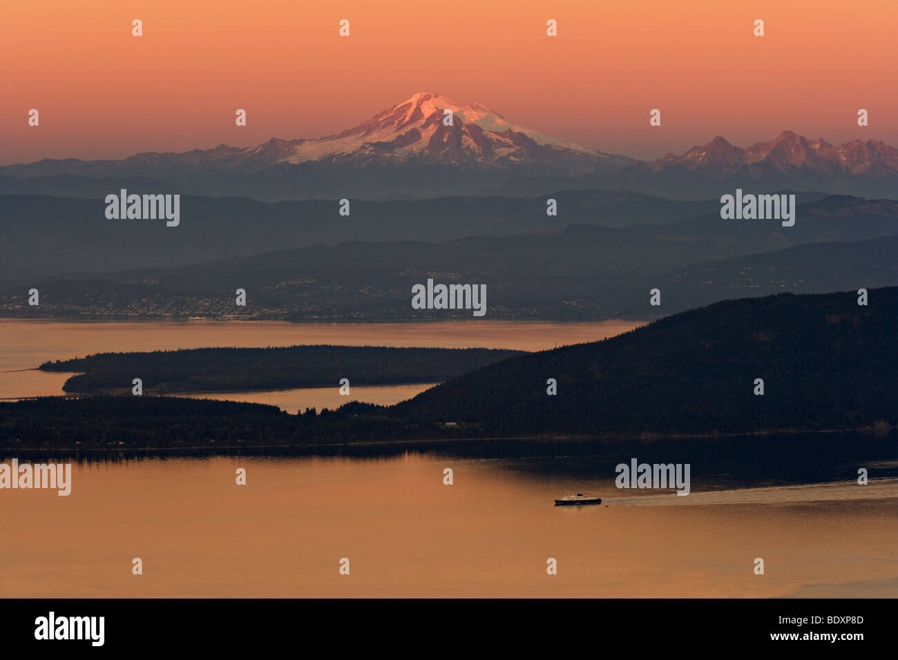 Puget Sound with Mt. Baker at sunset Stock Photo - Alamy