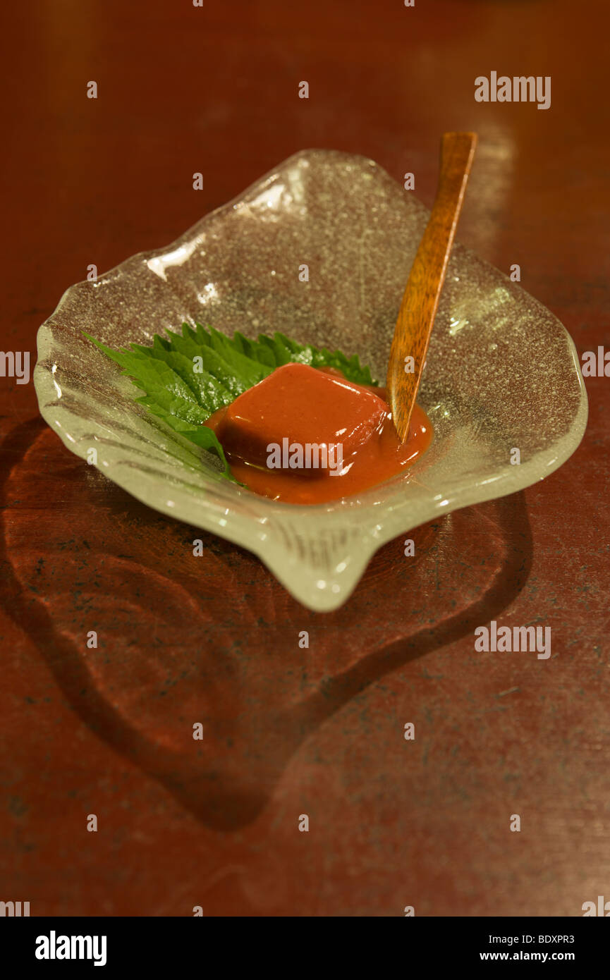 Marinated tofu in a red sauce: Japanese izakaya food, served at Hiyaji ...