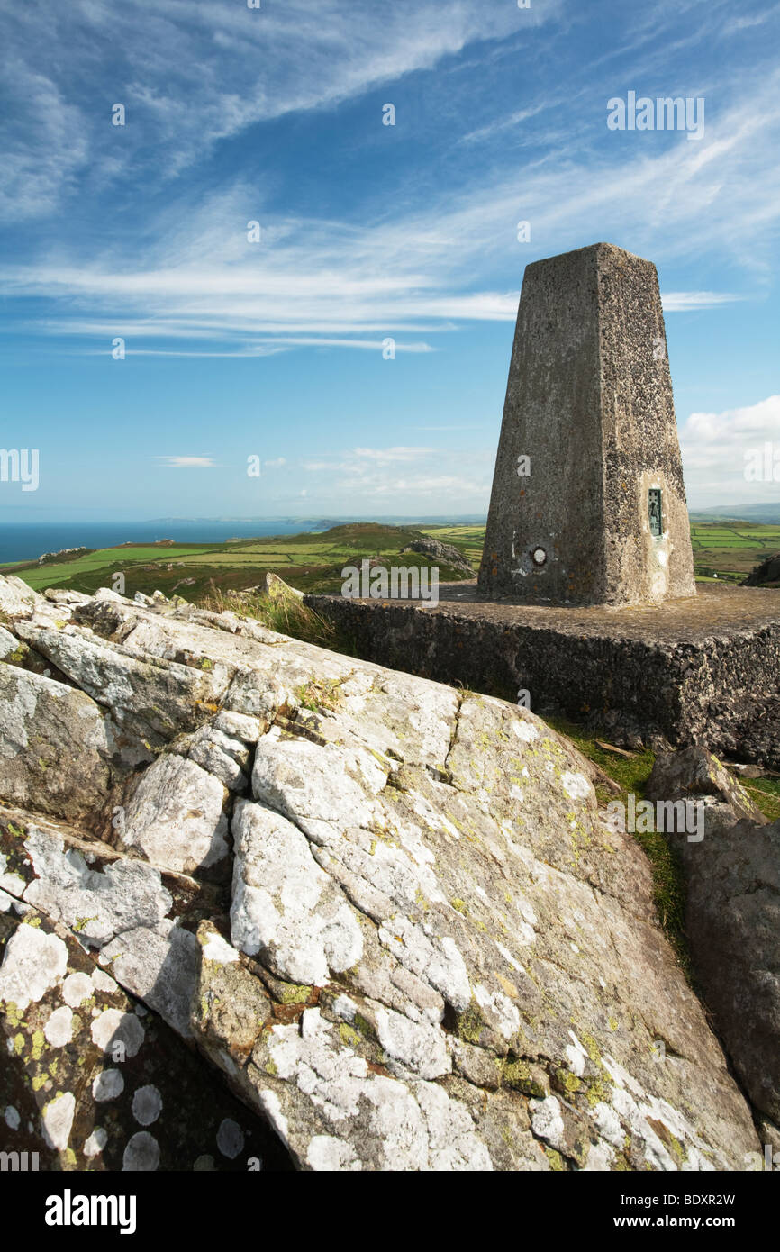 Trig point at Garn Fawr fort looking towards Strumble Head on the ...