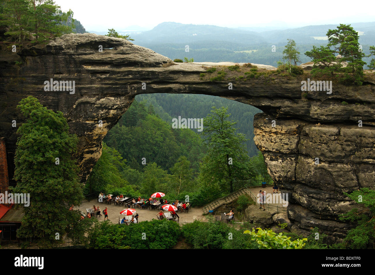 Sandstone bridge Pravcicka brana, Bohemian Switzerland, Czech Republic ...