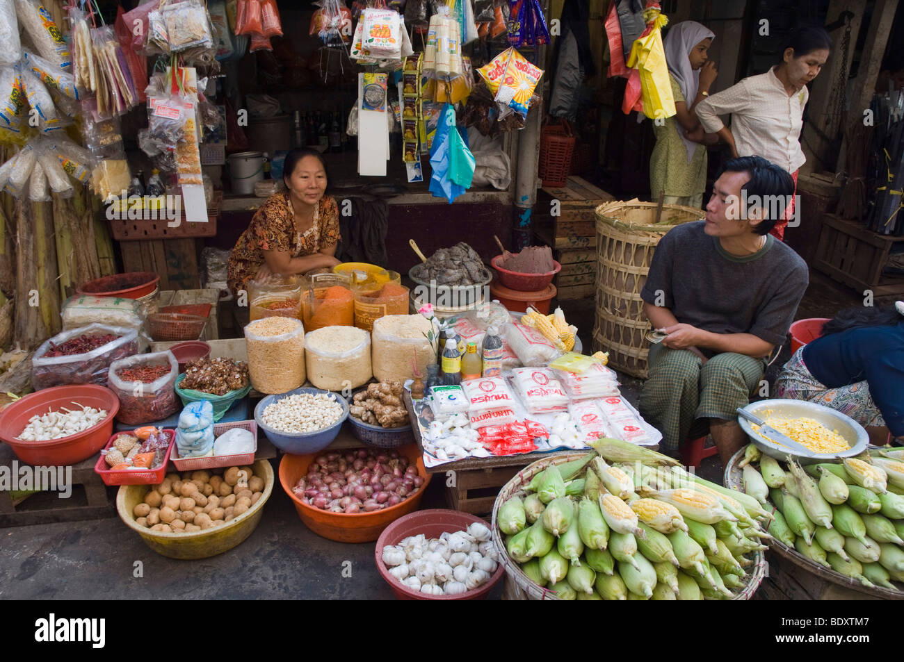 Spice stand at the street market, 19th Street Market, Rangoon, Yangon ...