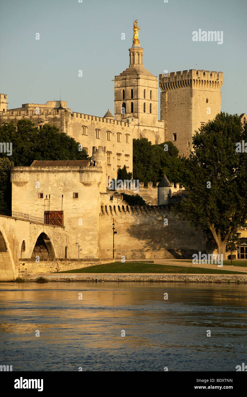 Cityscape Avignon with Rhone-Pont St. Benezet bridge, Palais des Papes ...