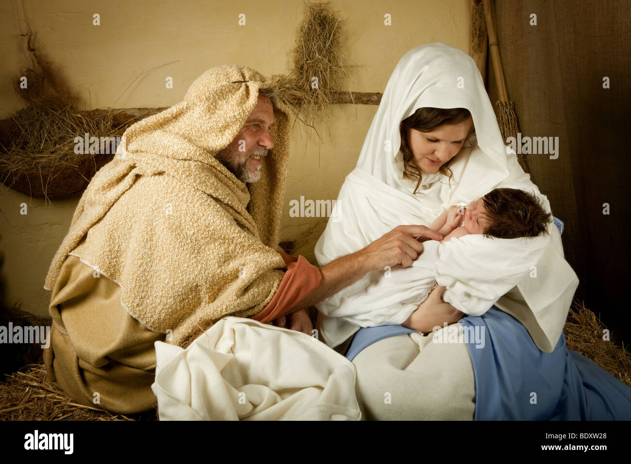Living christmas nativity scene reenacted with a real 18 days old baby ...