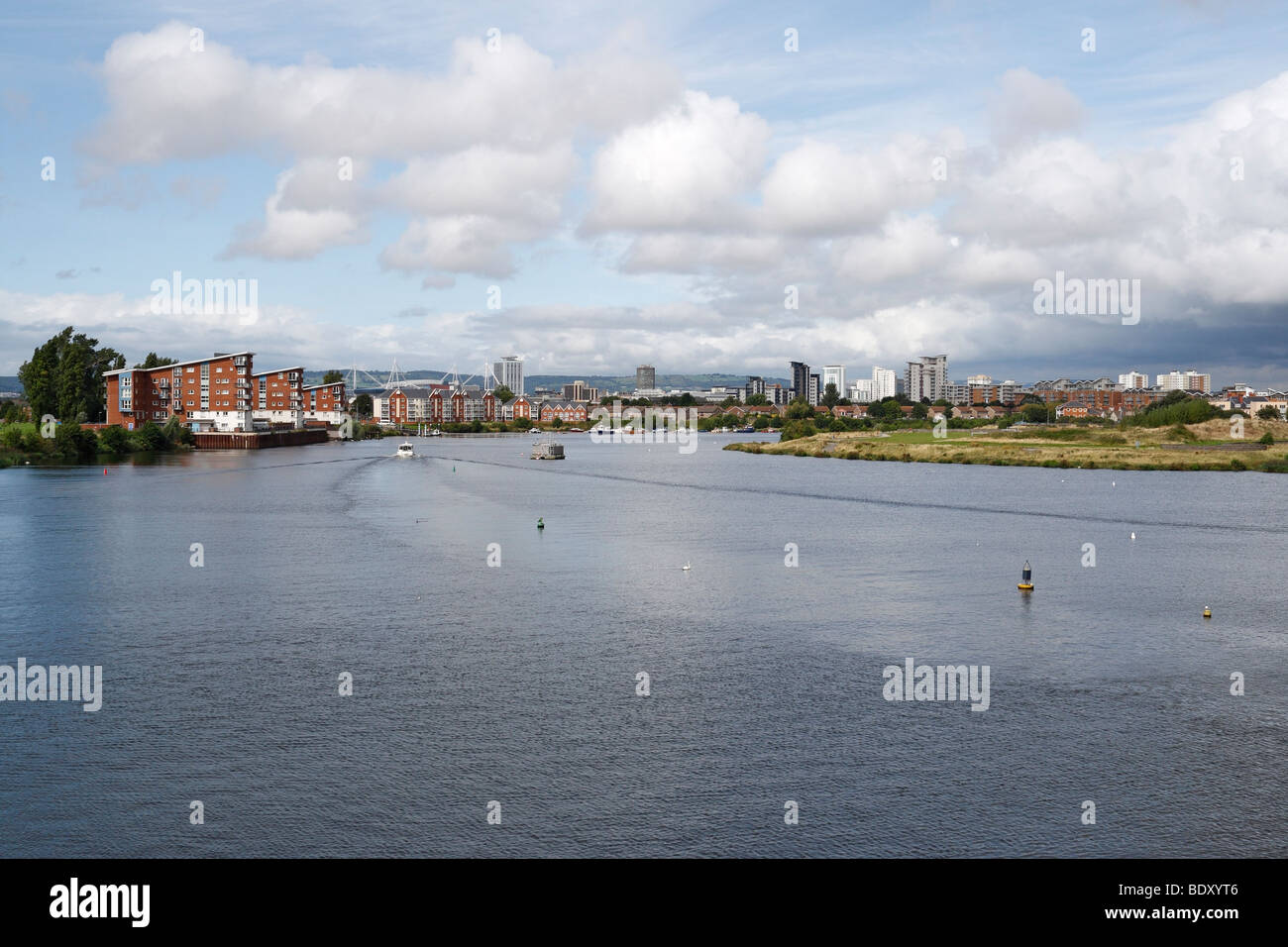Cardiff bay skyline overlooking the River Taff, Wales UK. Landscape ...