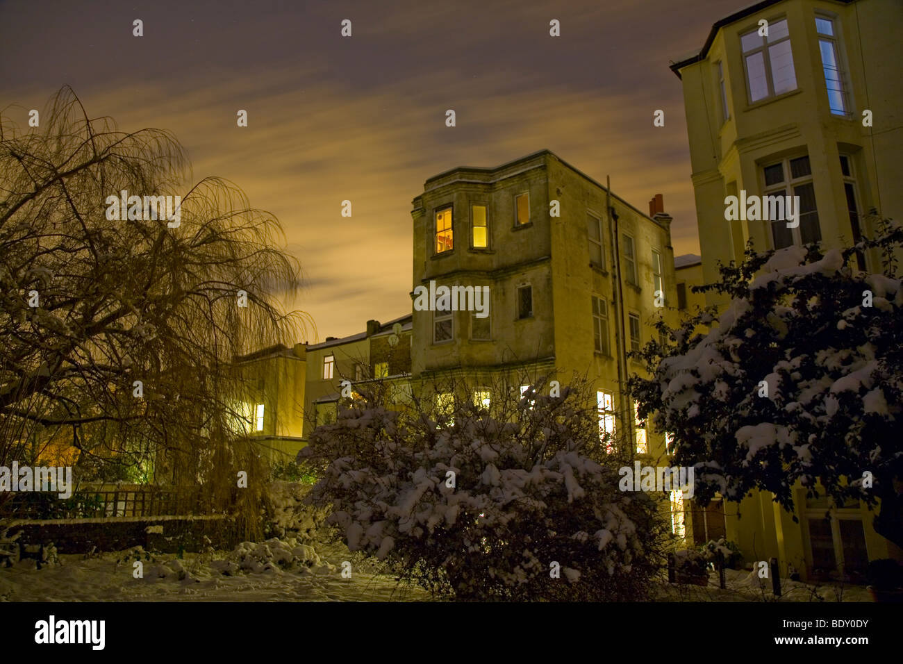 Edwardian Mansion in Snow at Night Stock Photo - Alamy