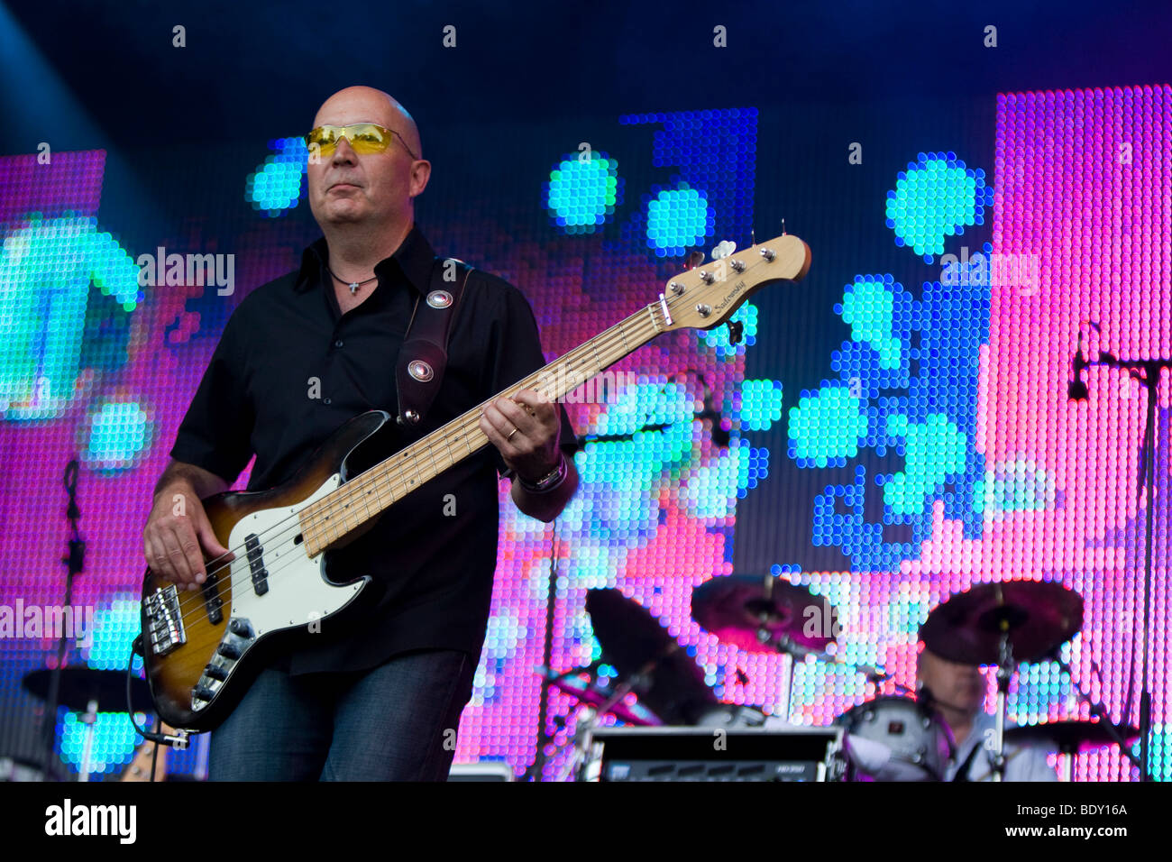 Swiss rock musician Marco Pfeuti a.k.a. Goelae and band live at the ...