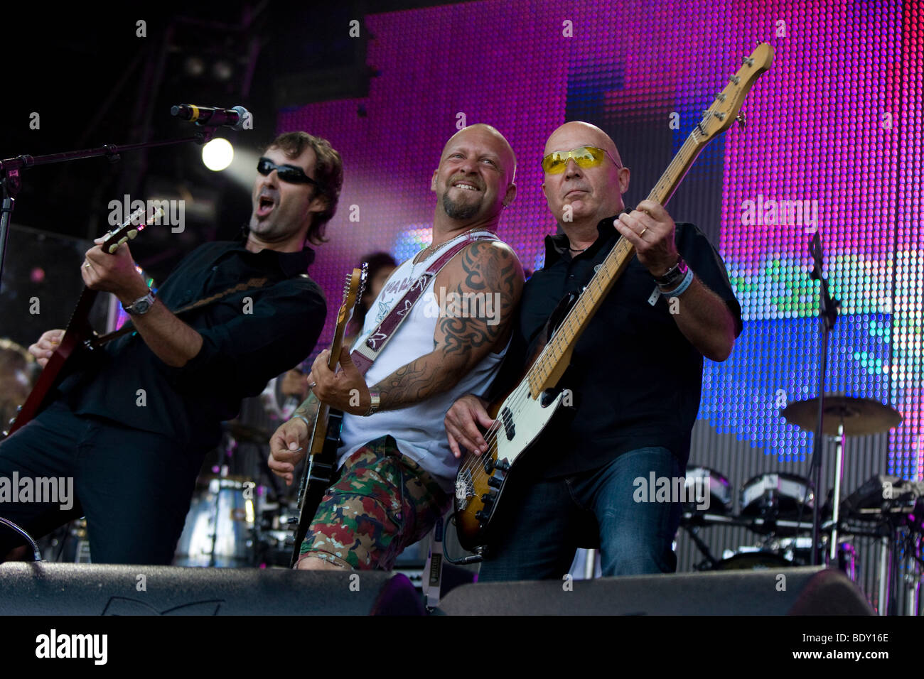 Swiss rock musician Marco Pfeuti a.k.a. Goelae and band live at the ...