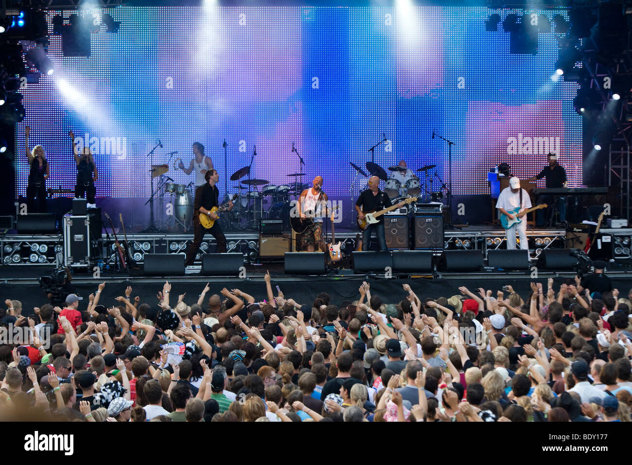 Swiss rock musician Marco Pfeuti a.k.a. Goelae and band live at the ...