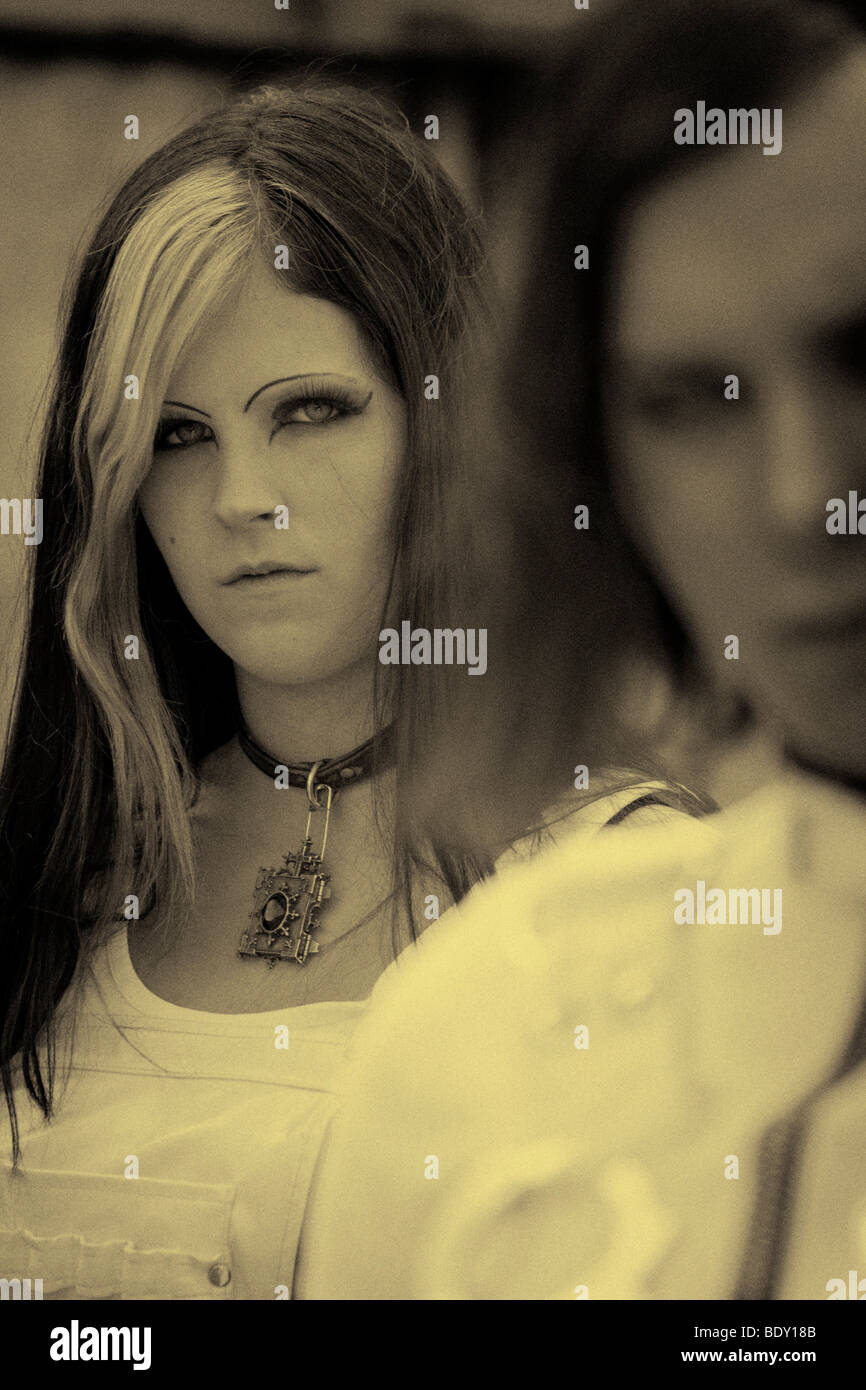 Couple, musicians, Gothic, Scandinavian, faces, portrait, retro Stock ...