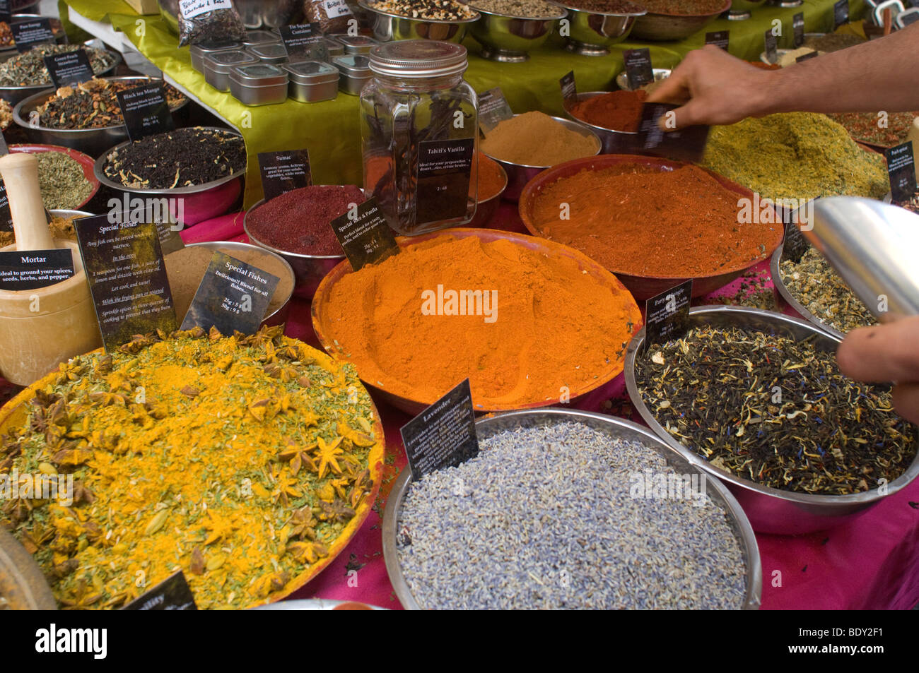 Display of spices at a street fair in midtown in New York on Sunday ...
