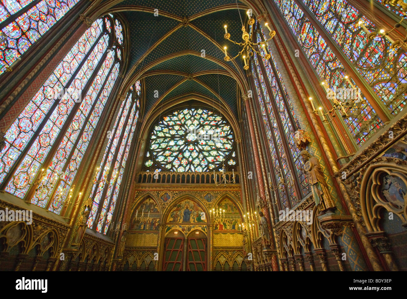 The Rose window and Upper Chapel of La Sainte Chapelle in Paris, France ...