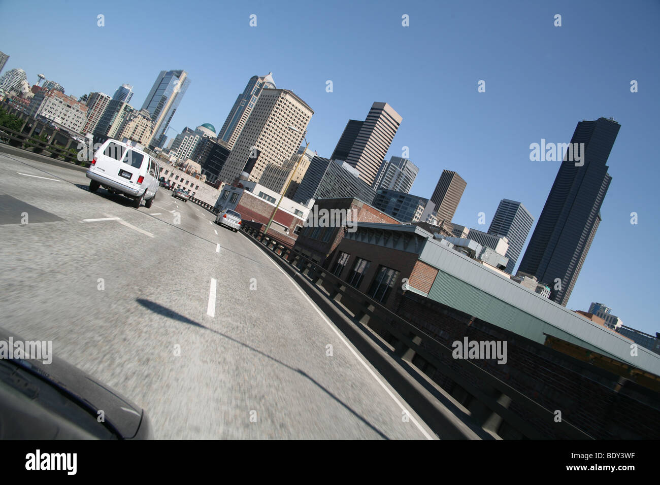 Seattle skyline from the Aurora Viaduct, Highway 99 Stock Photo - Alamy
