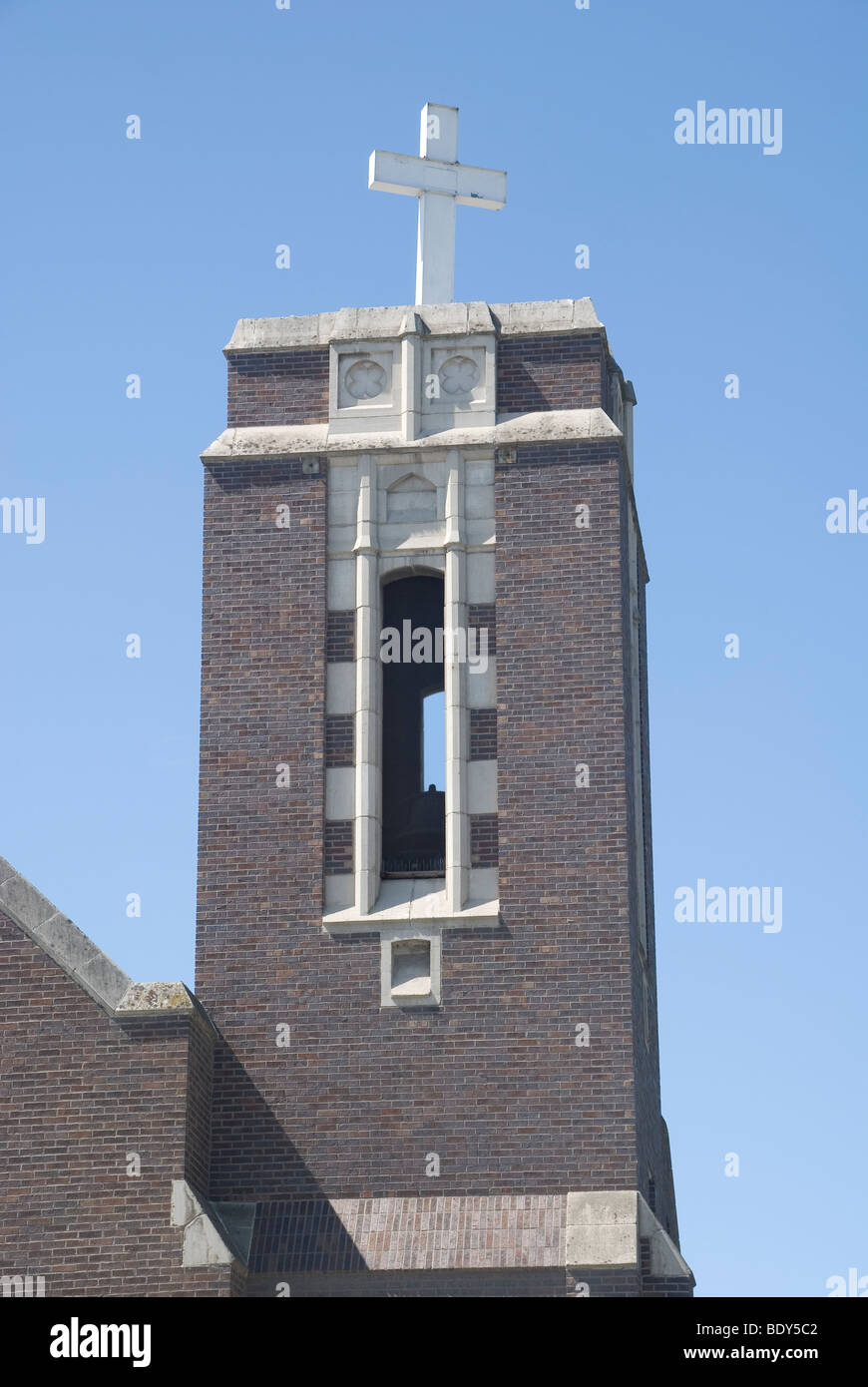 Old style brick church bell tower Stock Photo - Alamy