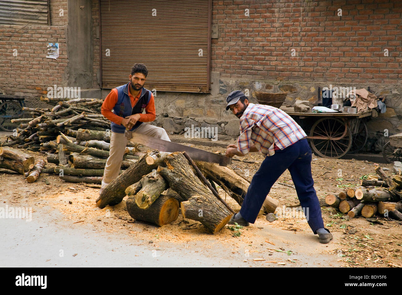 Two men sawing tree trunk hi-res stock photography and images - Alamy