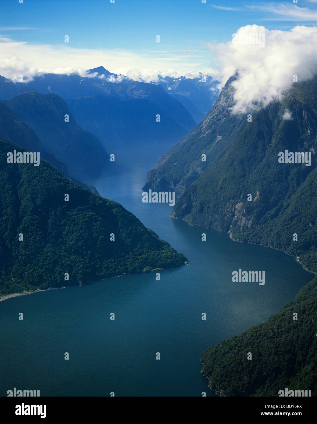 New Zealand, South Island, Fiordland National Park, aerial view of ...
