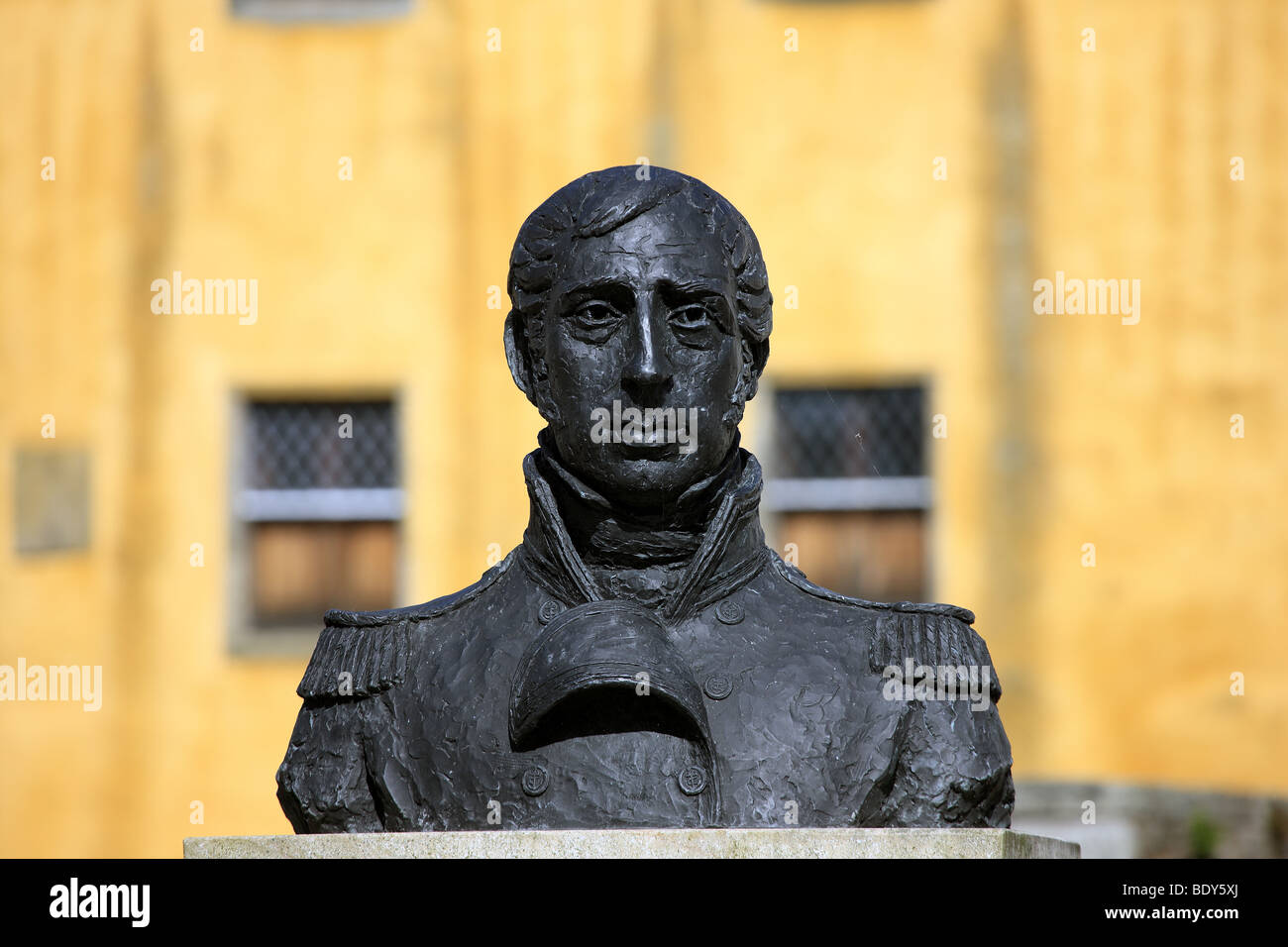Bust of Thomas Cochrane in the Fife restored village of Culross Stock ...
