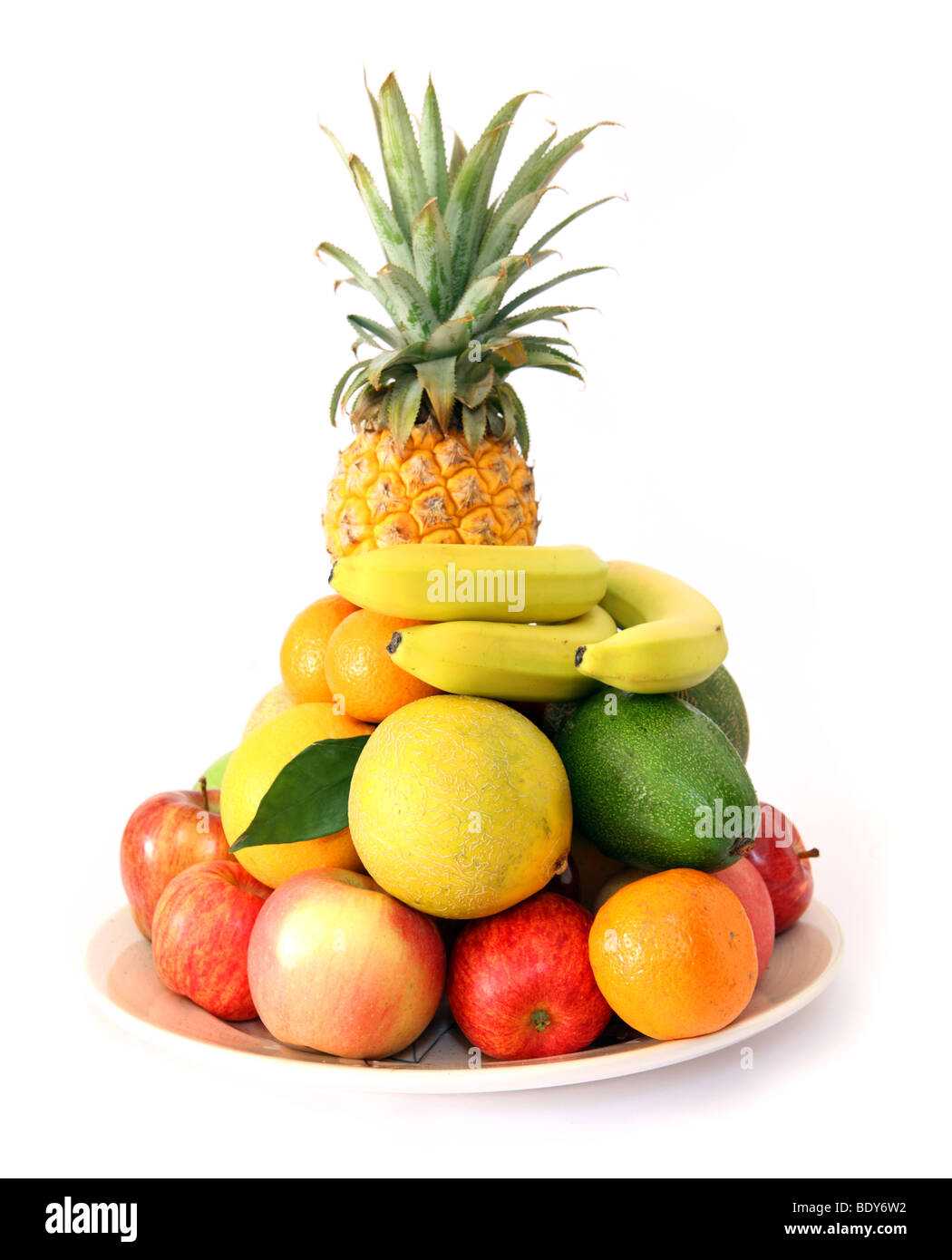 A plate of fresh fruit against a white background Stock Photo - Alamy
