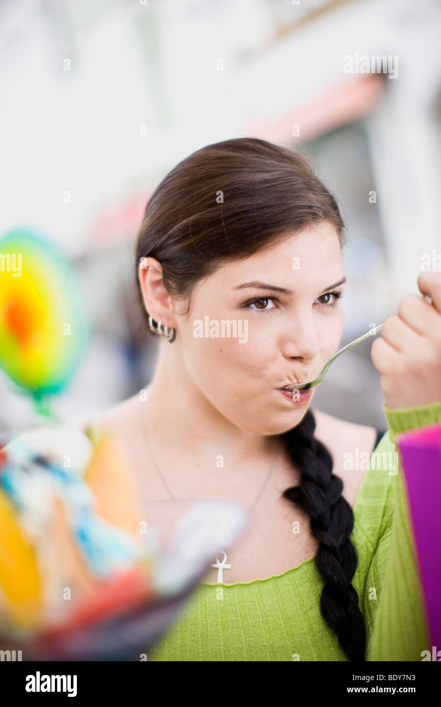 woman enjoying icecream Stock Photo - Alamy