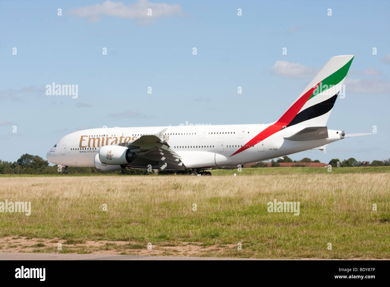 Emirates Airline A380 Airbus on the runway at Birmingham International ...