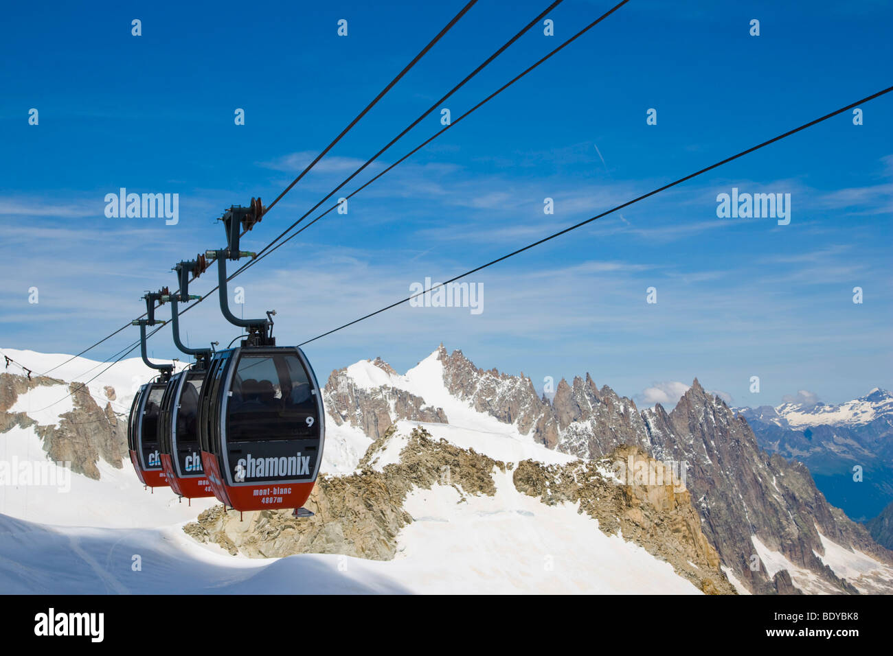Cable car between Aiguille du Midi and Punta Helbronner, Funivie Monte ...