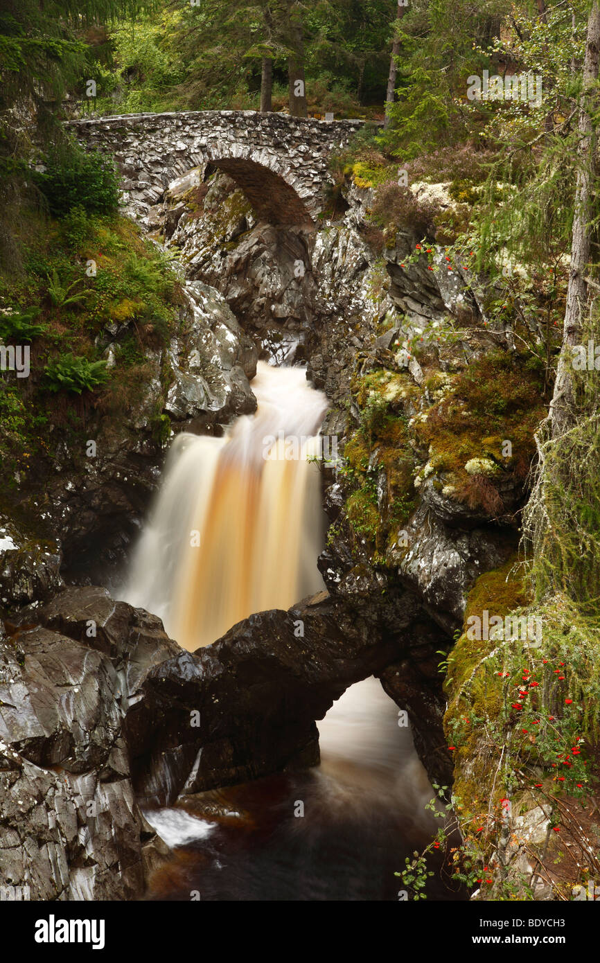 Long exposure image of the lower bridge at the Falls of Bruar ...