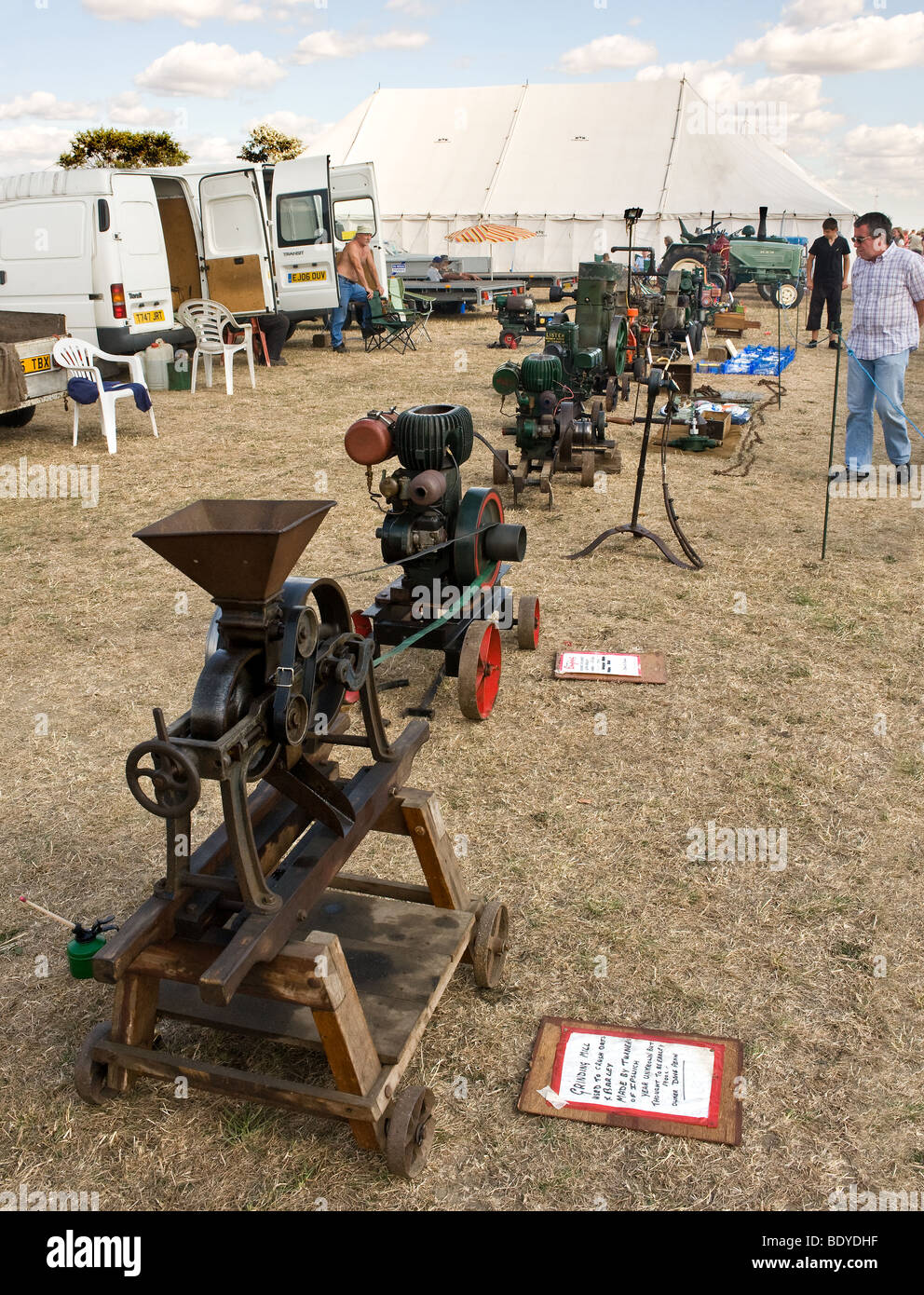 Various small agricultural steam engines on display at a country show ...