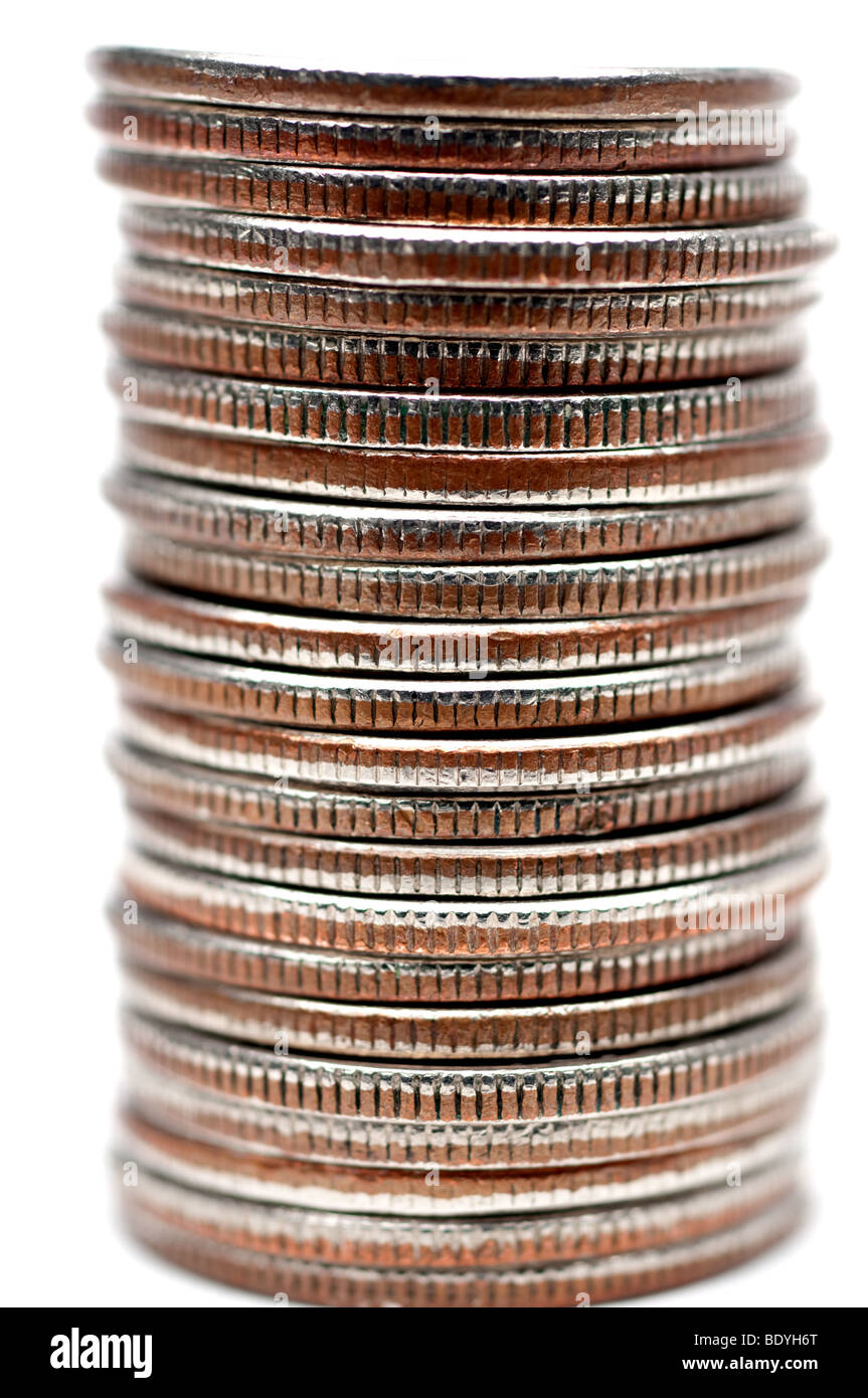 A vertical shallow focus macro of a stack of quarters Stock Photo - Alamy