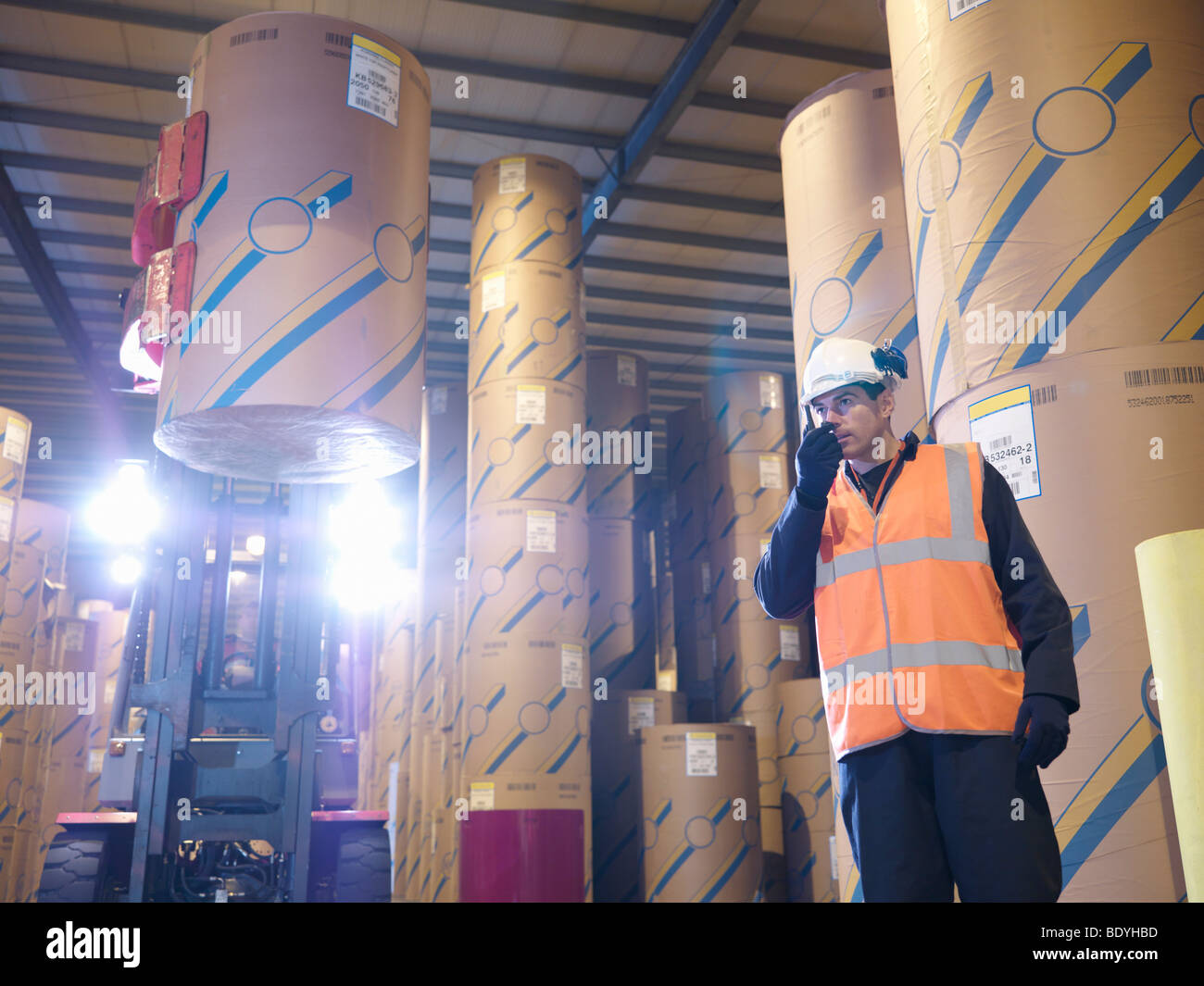 Man standing fork lift truck hi-res stock photography and images - Alamy