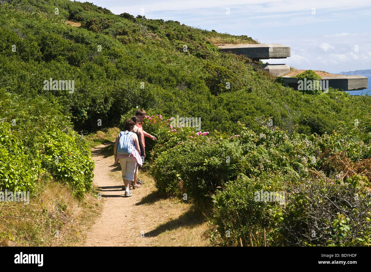 dh Jerbourg Point footpath ST MARTIN GUERNSEY Tourist family hikers ...