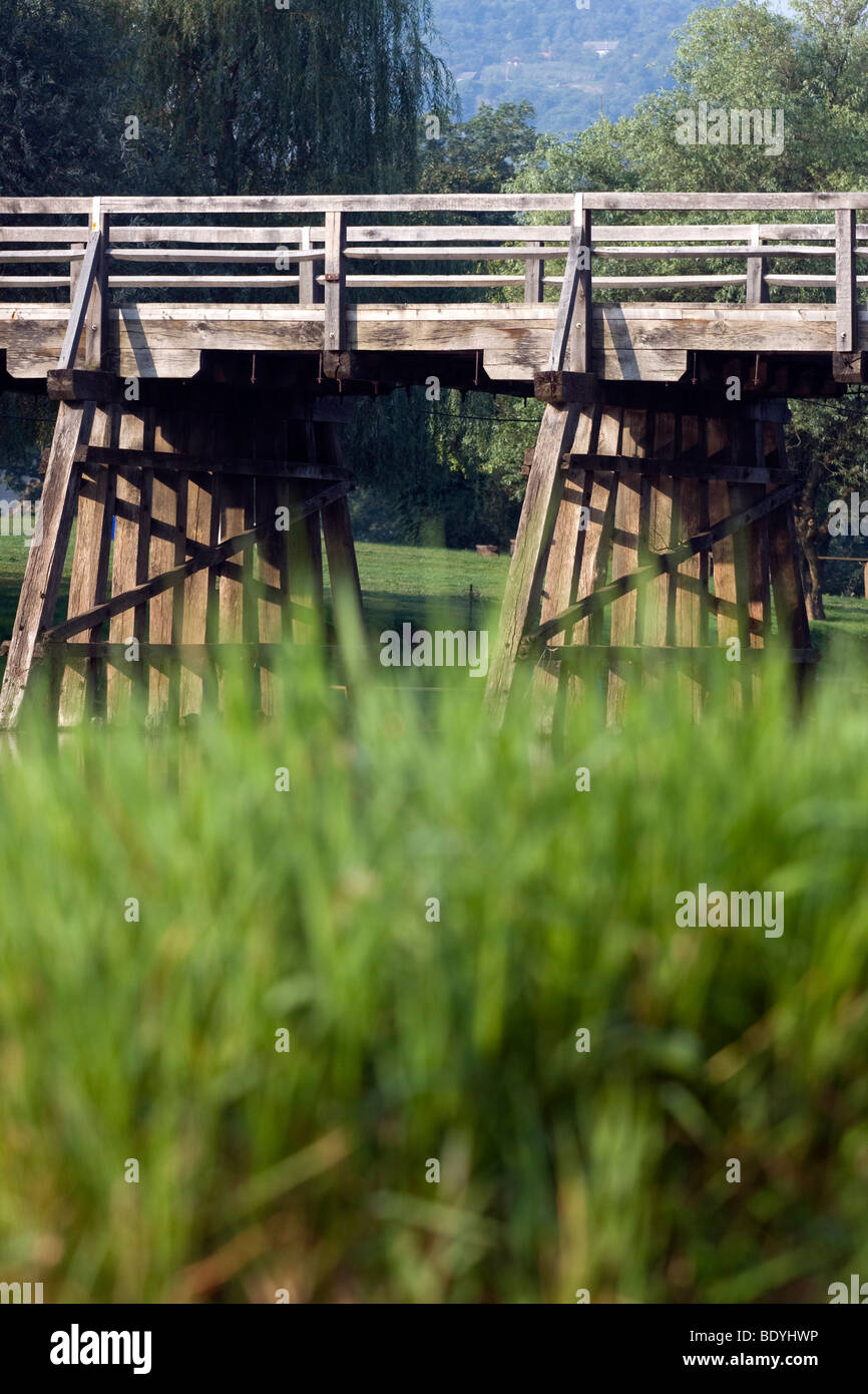 Wooden bridge over the river Stock Photo - Alamy