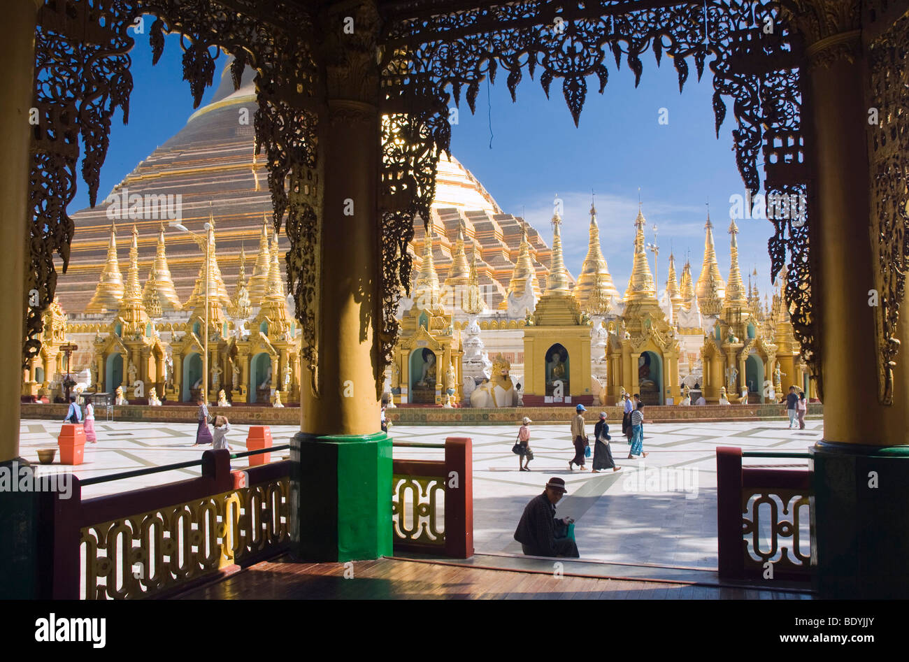 Golden stupa, Shwedagon Pagoda, Rangoon, Yangon, Burma, Burma, Myanmar ...