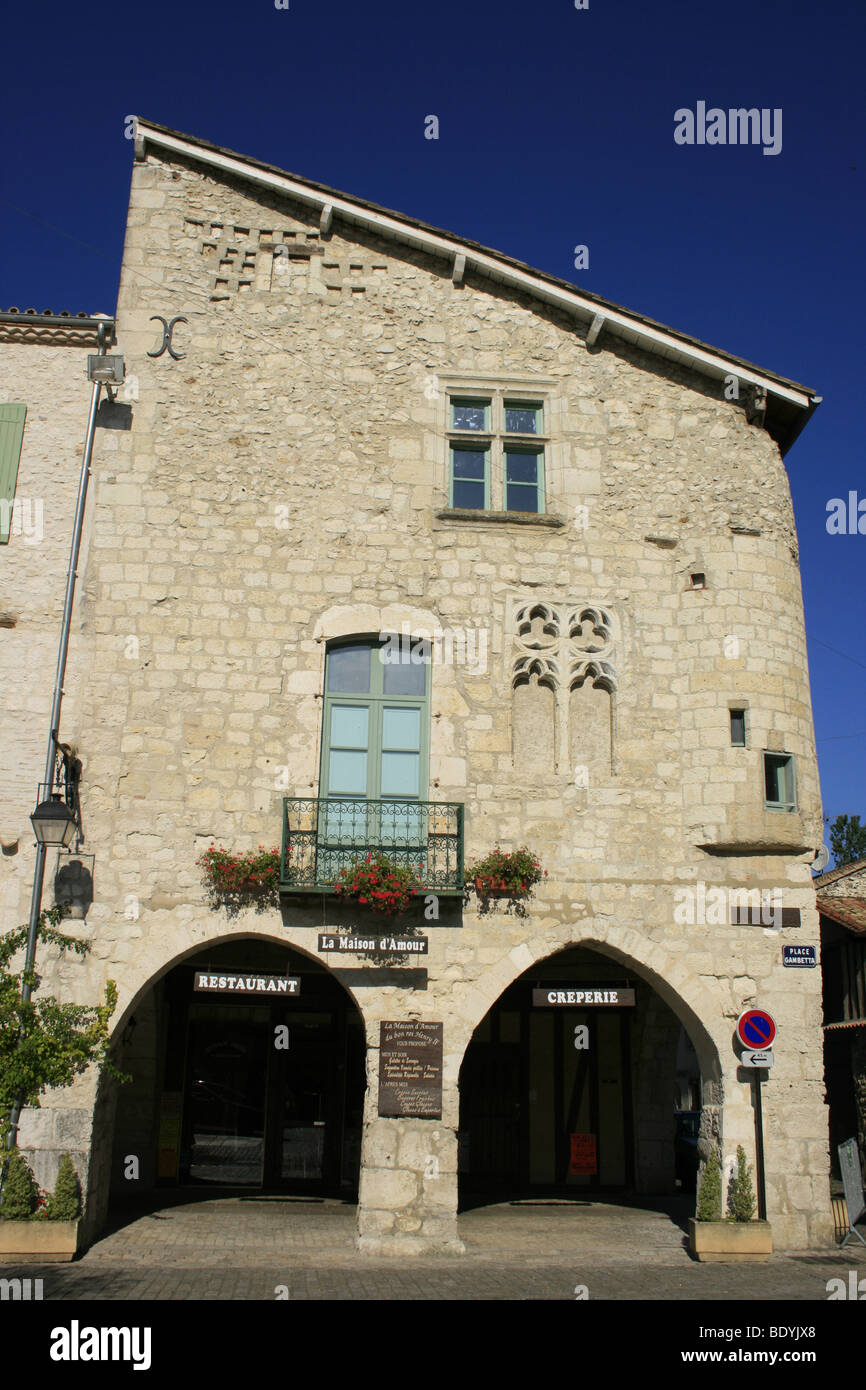 House in the main square of the Bastide of Eymet, Dordogne Stock Photo ...